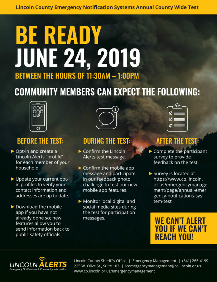 Annual county-wide test of emergency notification systems planned